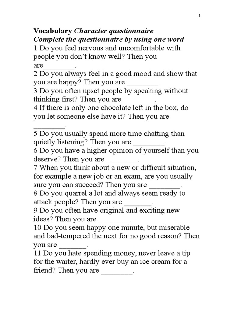 Character Questionnaire | PDF