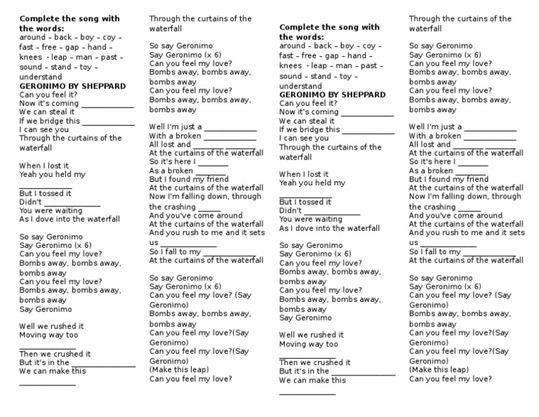 Complete The Song With The Words: Complete The Song With The Words ...