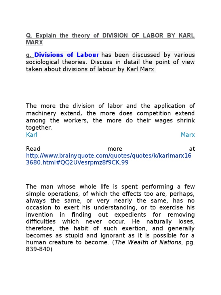 Karl Marx-Division of Labor | PDF | Division Of Labour | Capitalism