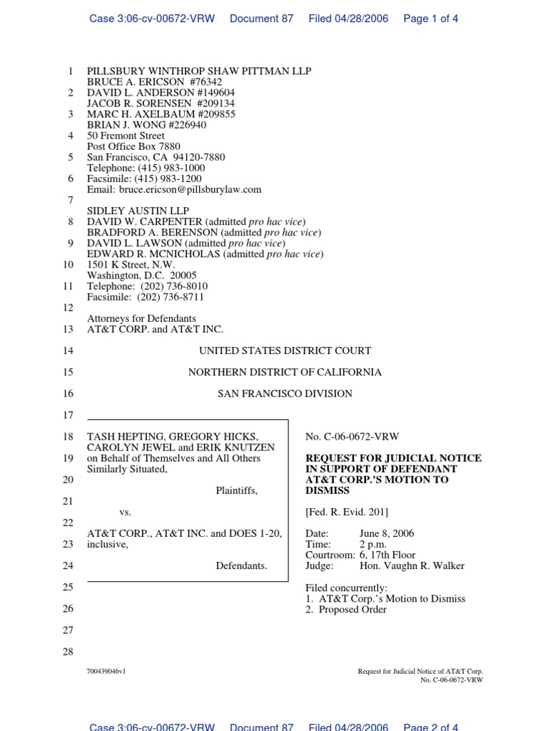 00833-ATT Requestforjudicialnotice | PDF | Judicial Notice | Complaint
