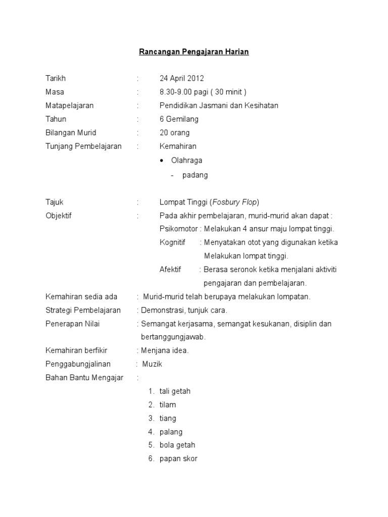 Contoh Rph Pendidikan Jasmani Tahun 6 - GiannarilCantu