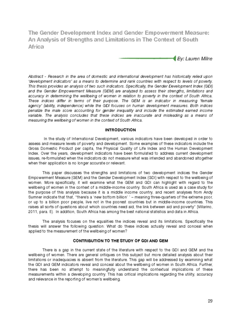 The Gender Development Index and Gender Empowerment Measure | PDF ...