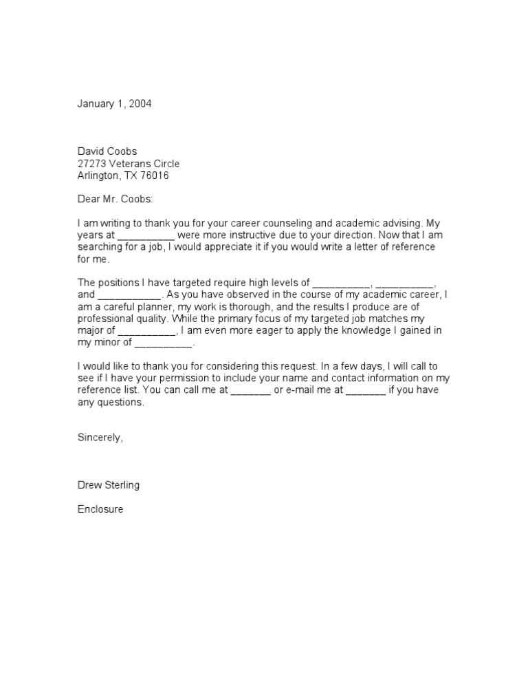 Recommendation Request Letter - Academic Advisor