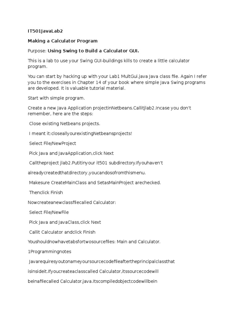 Building A Basic Calculator Gui Application Using Java Swing Pdf Java Programming Language