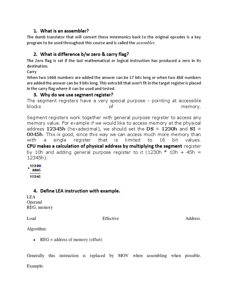 Assembler, flags, segment registers, procedures, macros | PDF ...