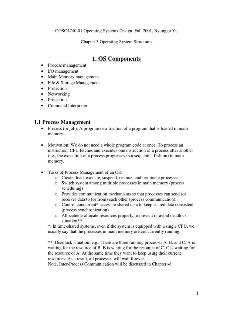 OS Components: 1.1 Process Management | PDF | Process (Computing) | Kernel (Operating System)