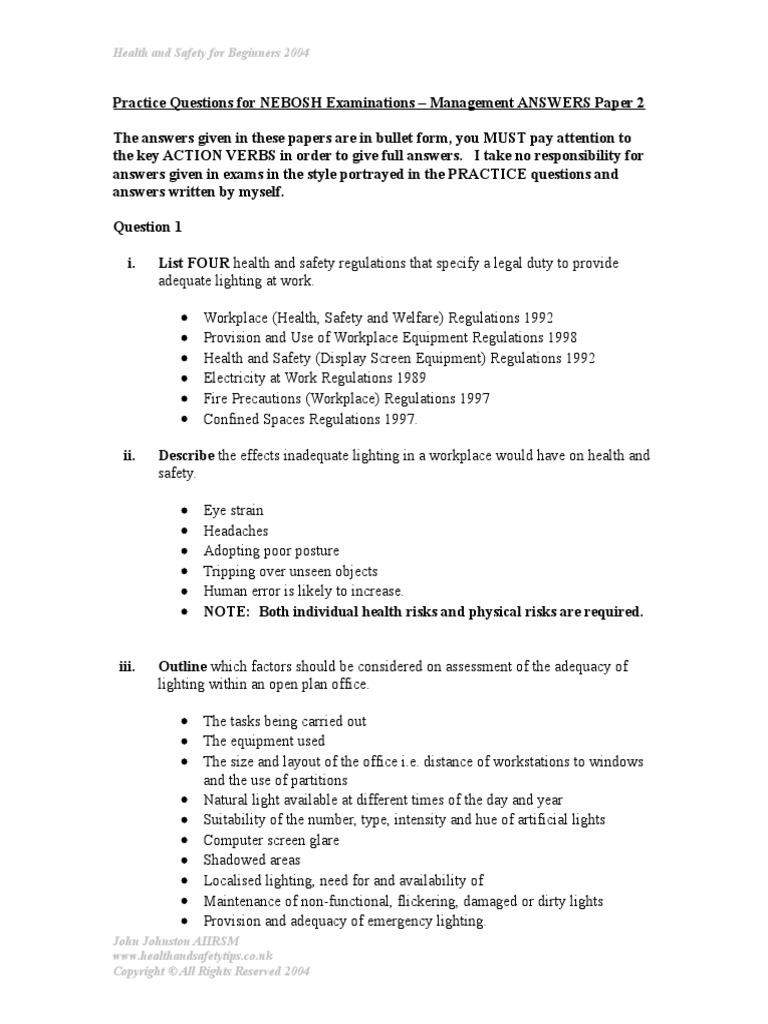 Nebosh Answers | PDF