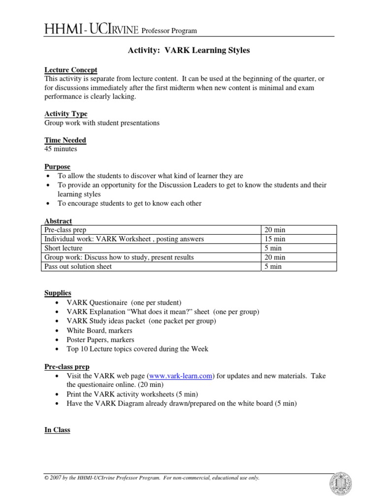 Activity VARK Learning Style | PDF | Learning Styles | Lecture