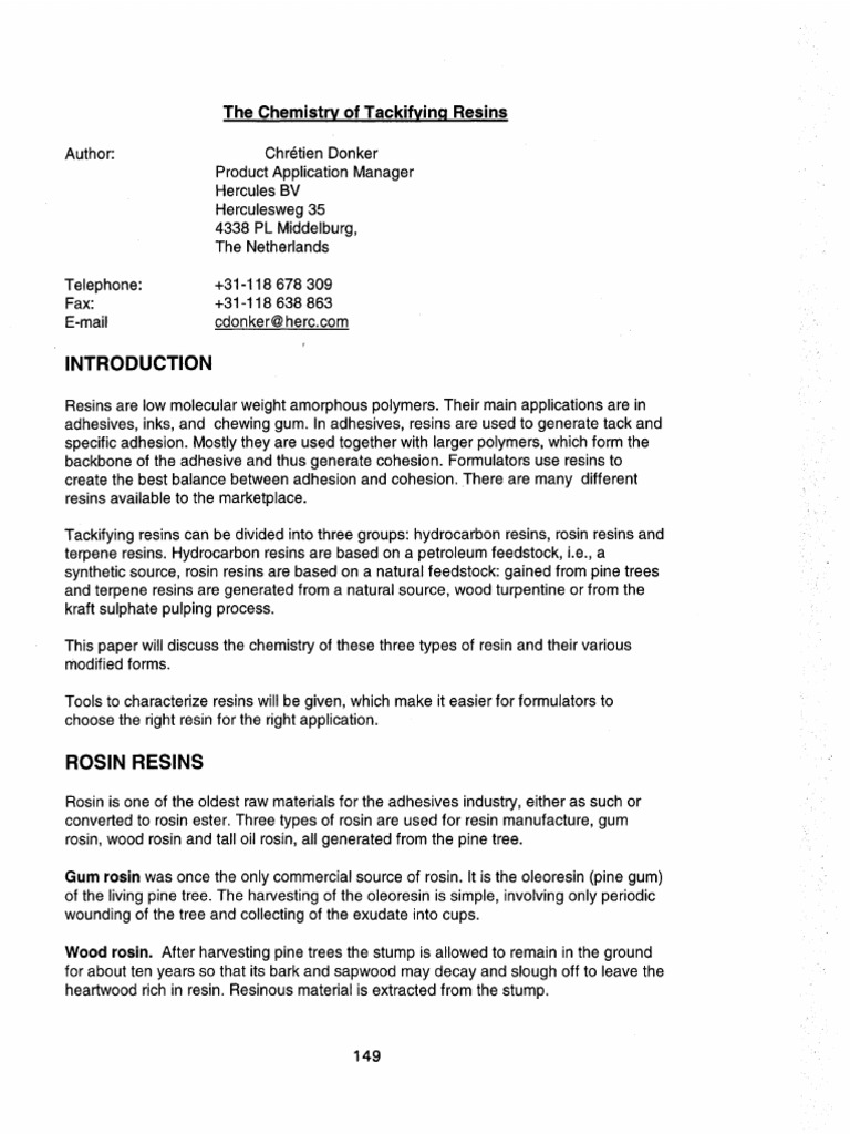 The Chemistry of Tackifying Resins-Donker | PDF | Ester | Resin