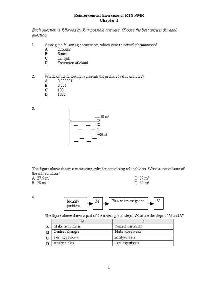 Exercise Form 1 Chapter 1 | PDF | Volume | Kilogram