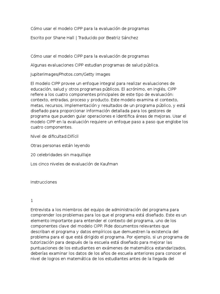 Cómo Usar El Modelo CIPP para La Evaluación de Programas | PDF ...