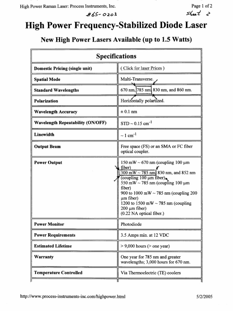 HIGH POWER FREQUENCY-STABILIZED 300mW DIODE LASER FOR RAMAN SPECTROS | PDF | Laser Diode | Laser