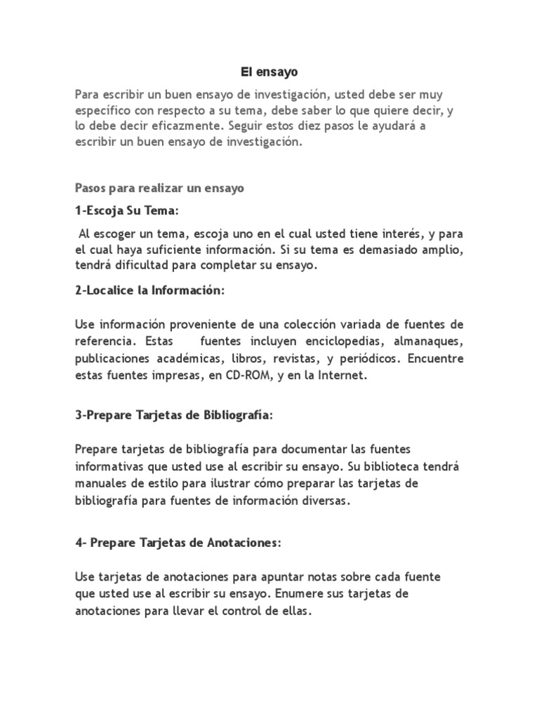 Pasos para Realizar Un Ensayo | PDF | Ensayos | Bibliografía