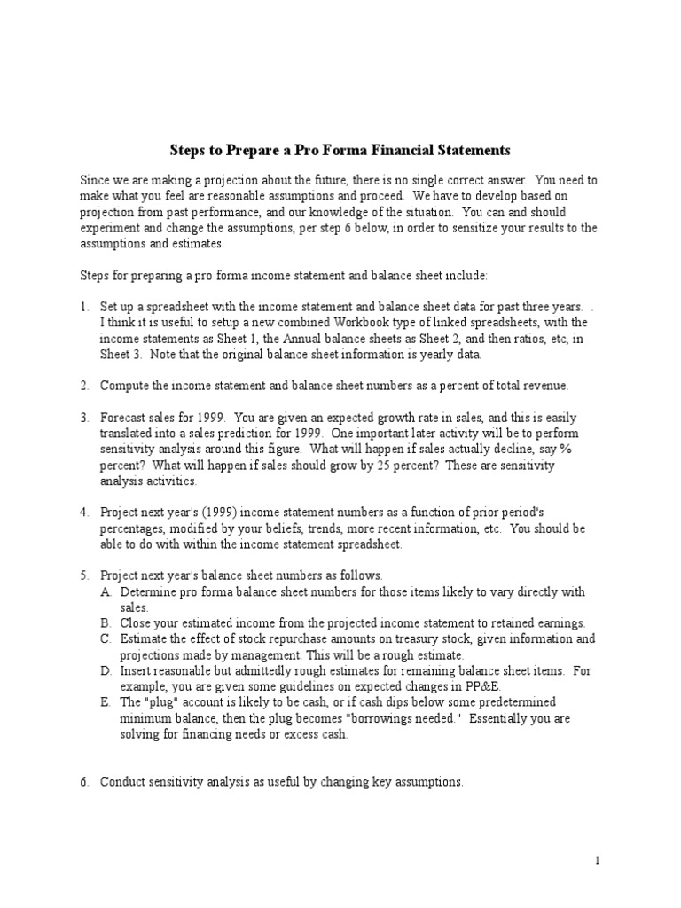 Steps To Calculate Proforma Statements | PDF