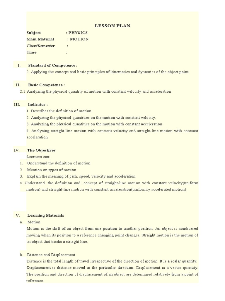 Ready Made Lesson Plan | PDF | Velocity | Acceleration
