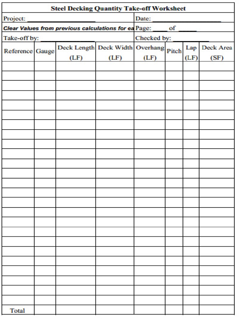 Steel Decking Takeoff Sheet | PDF