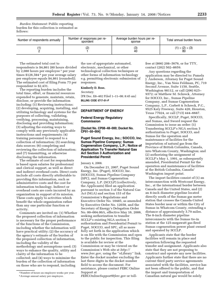 Notice: Puget Sound Energy, Inc., Et. Al. Notice of Application To ...