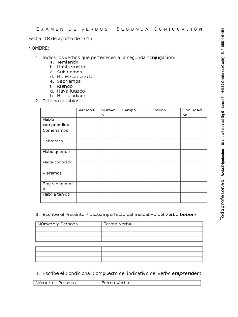 Examen de Verbos 2 Conjugacion | PDF | Verbo | Morfología