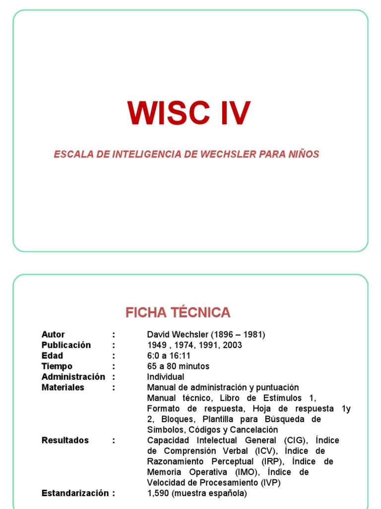 Wisc Iv | PDF | Memoria | Comprensión