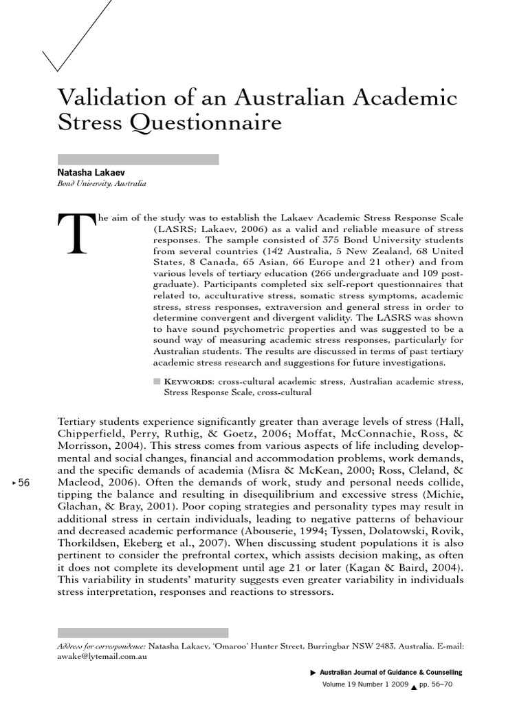 Validation of An Australian Academic Stress Questionnaire | PDF ...