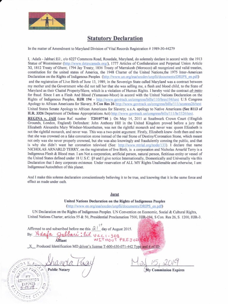 Statutory Declaration | PDF | Slavery | Treaty