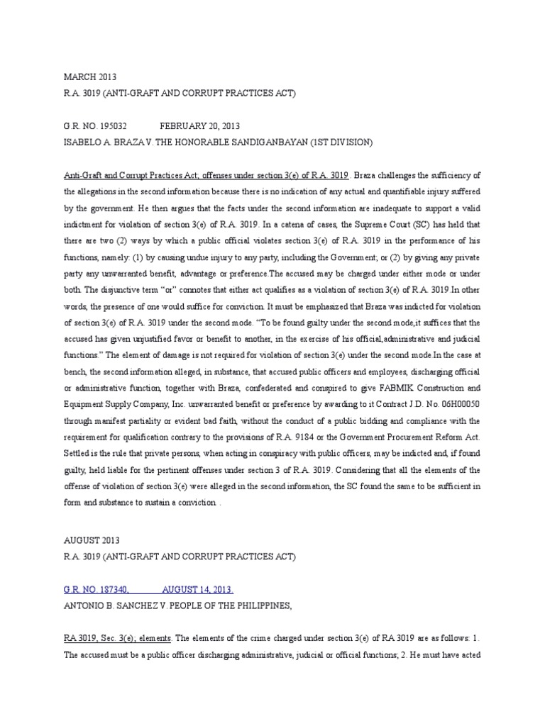 Section 3(e) Violations of RA 3019 | PDF | Conspiracy (Criminal ...