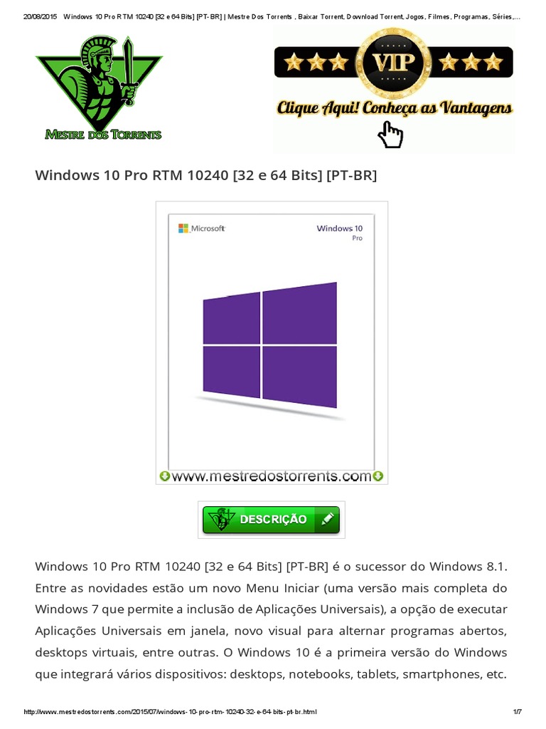 Windows 10 Pro RTM 10240 (32 e 64 Bits) (PT-BR) - Mestre Dos Torrents ...