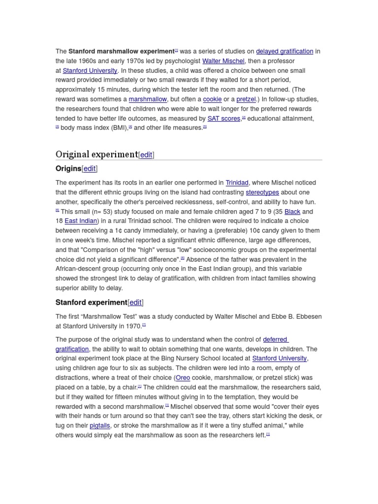 The Stanford Marshmallow Experiment | PDF | Psychological Concepts ...