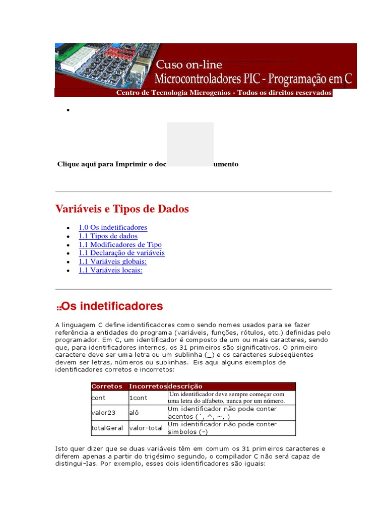 Variaveis e Tipos de Dados MikroC | PDF | C (linguagem de programação ...