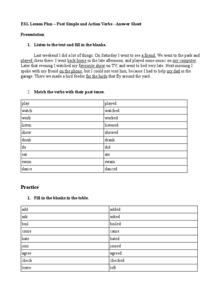 Past Simple ESL Lesson Plan | PDF