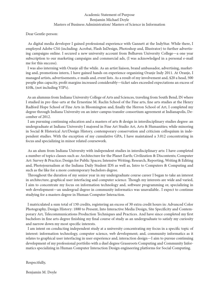 Academic Statement of Purpose | PDF | Undergraduate Education ...