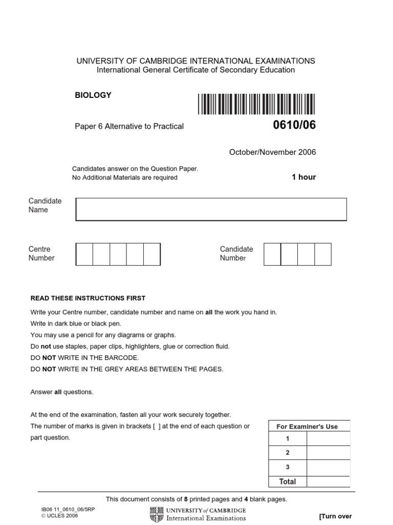 IGCSE Biology Paper 6 Practical Exam | PDF