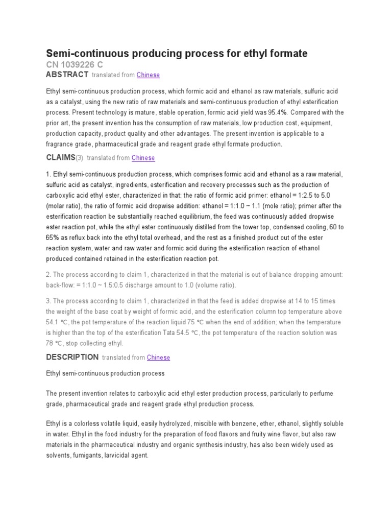 Semi-Continuous Producing Process For Ethyl Formate | PDF ...