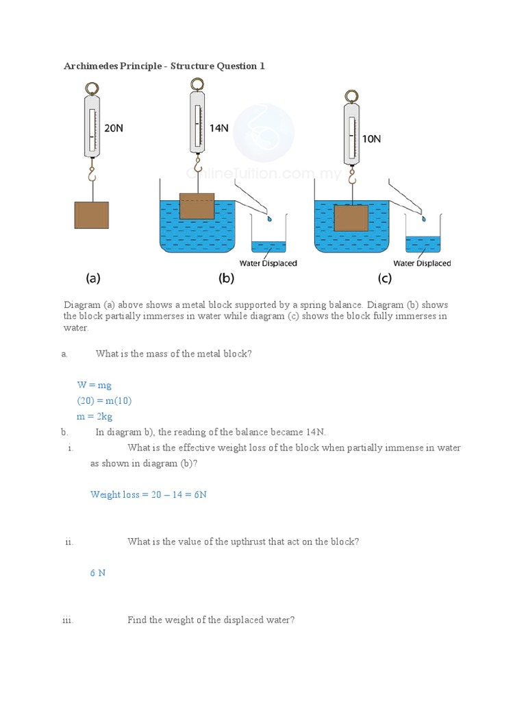 Archimedes Principle Q & A | PDF | Buoyancy | Mass