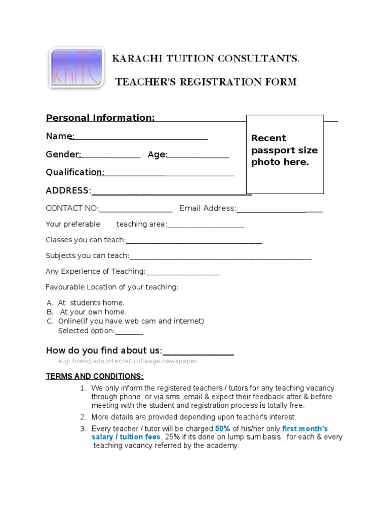 Registration Form Teacher | PDF | Tutor | Teachers