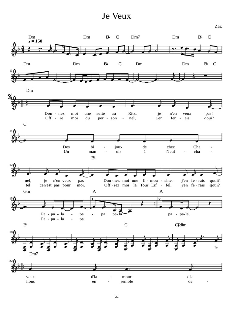 Partitions de "Je Veux" par Zaz | PDF