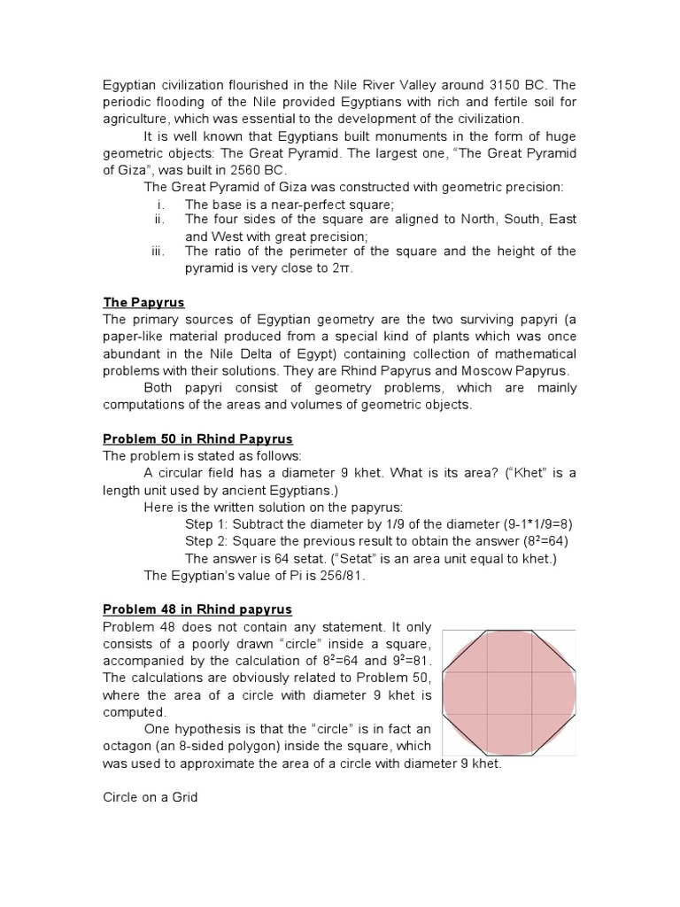 Egyptian Geometry | PDF | Circle | Ancient Egypt