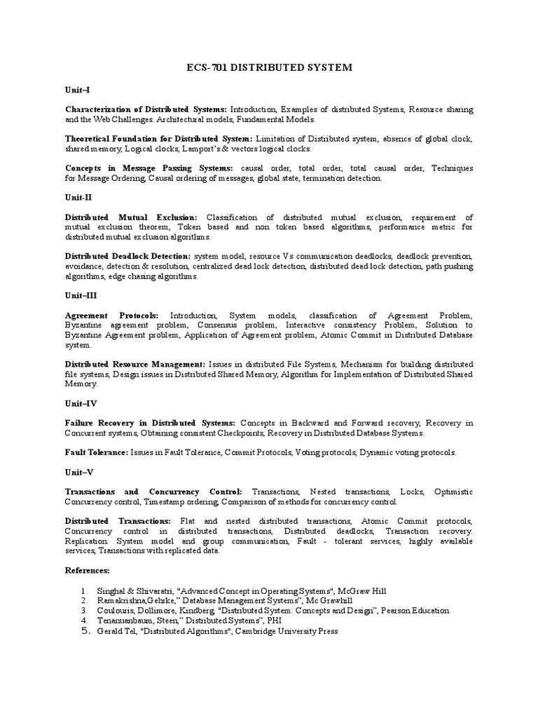 Ecs 701 Distributed System Syllabus Pdf Distributed Computing