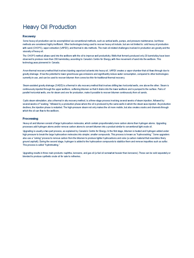 Heavy Oil Production | PDF | Petroleum | Fuels