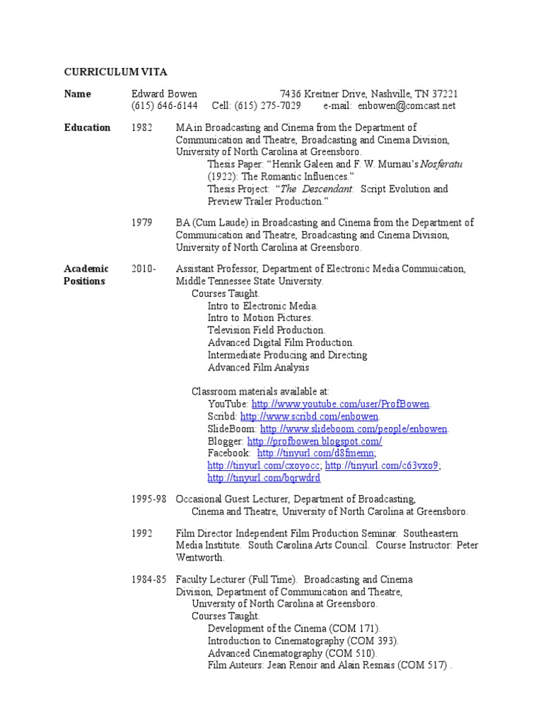 Edward Neil Bowen CV | PDF | Filmmaking | Entertainment Award