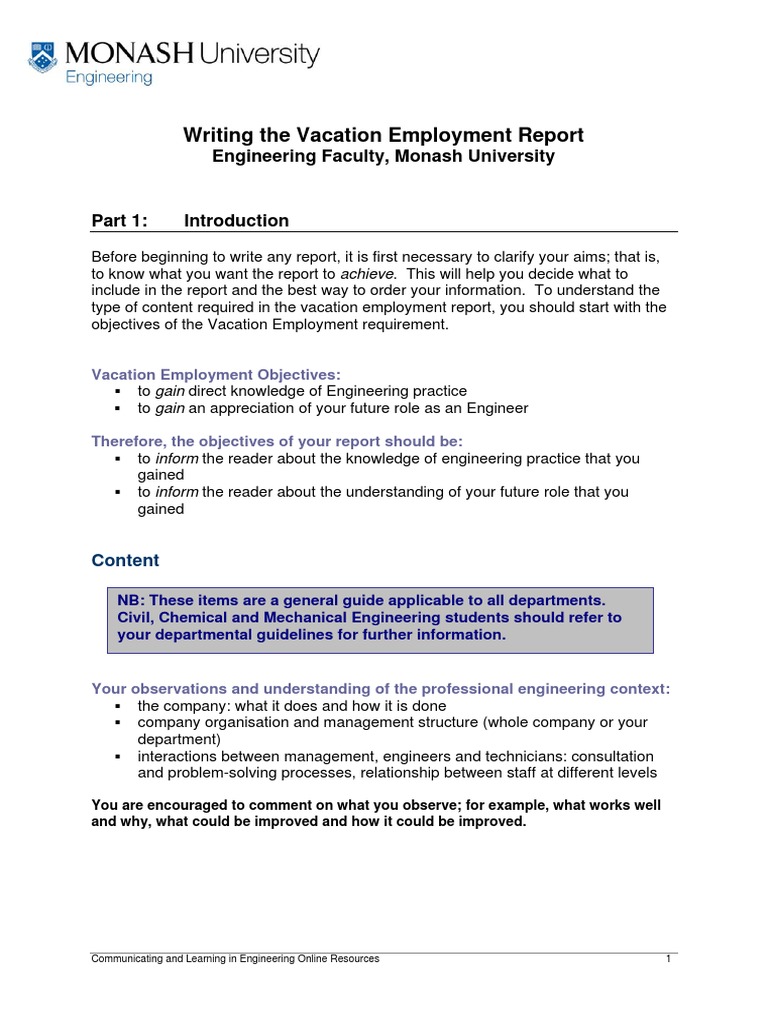 Guidelines Writing Vacation Employment Report | Wind Power | Engineering
