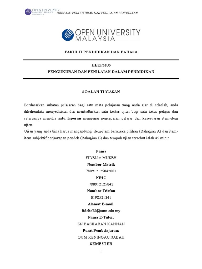 Tugasan Hbef3203 Pengukuran Dan Penilaian Dalam Pendidikan | PDF