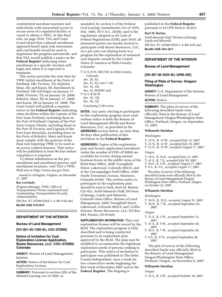 Notice: Coal Exploration License Application, Bowie Resources, LLC ...