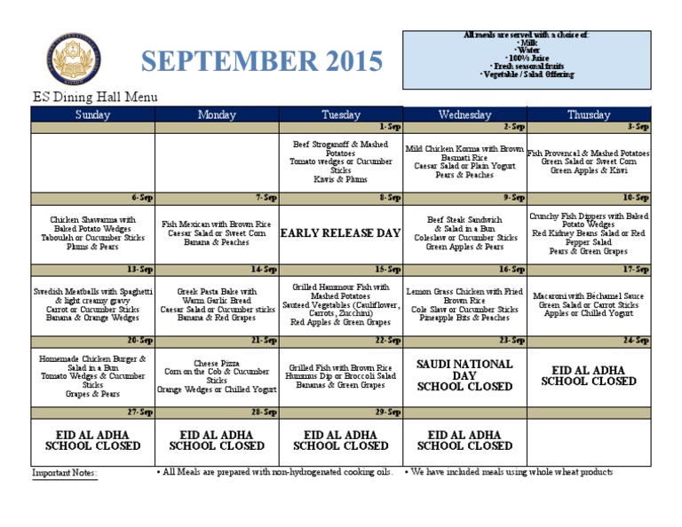 September Dining Hall Menu | PDF | Cooking, Food & Wine | Wellness