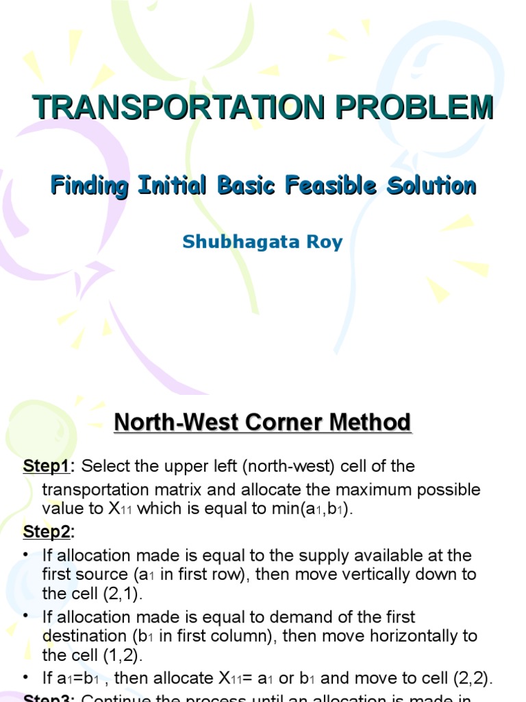 Transportation Problem Finding Initial Basic Feasible Solution Pdf