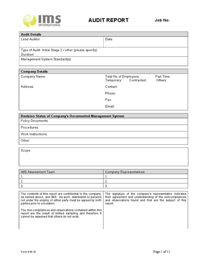 Audit Report Form Stage 2 | Audit | Internal Audit