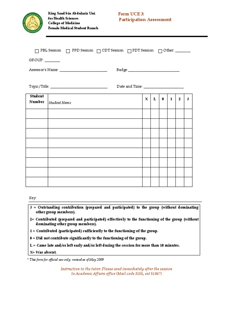 Participation Assessment Form for Students | PDF | Career & Growth