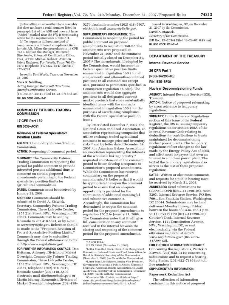 Proposed Rule: Federal Speculative Position Limits Revision Comment ...