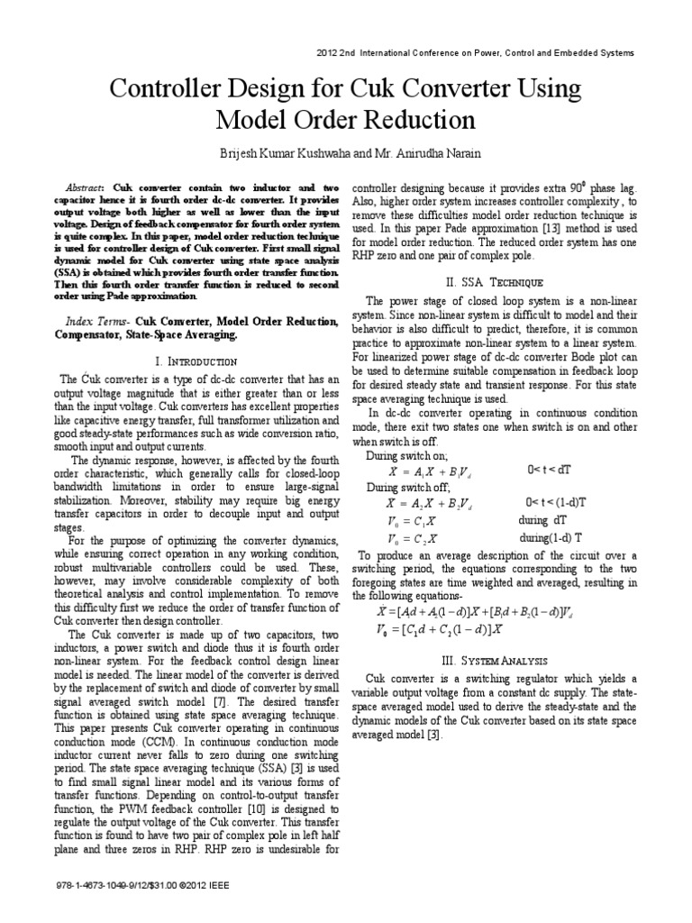 Cuk Converter State Space | PDF | Systems Theory | Computer Engineering