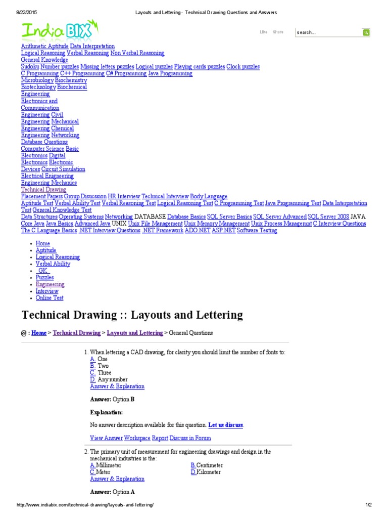 Layouts and Lettering - Technical Drawing Questions and Answers ...